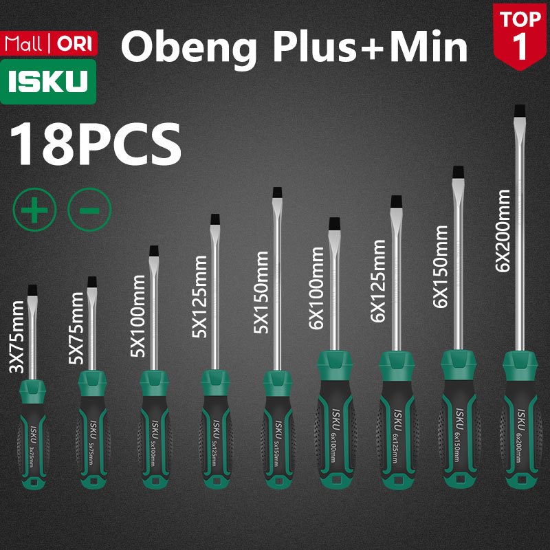 Jual ISKU Obeng Magnet + - Plus Minus 18pcs/Obeng Set Kombinasi Tip ...