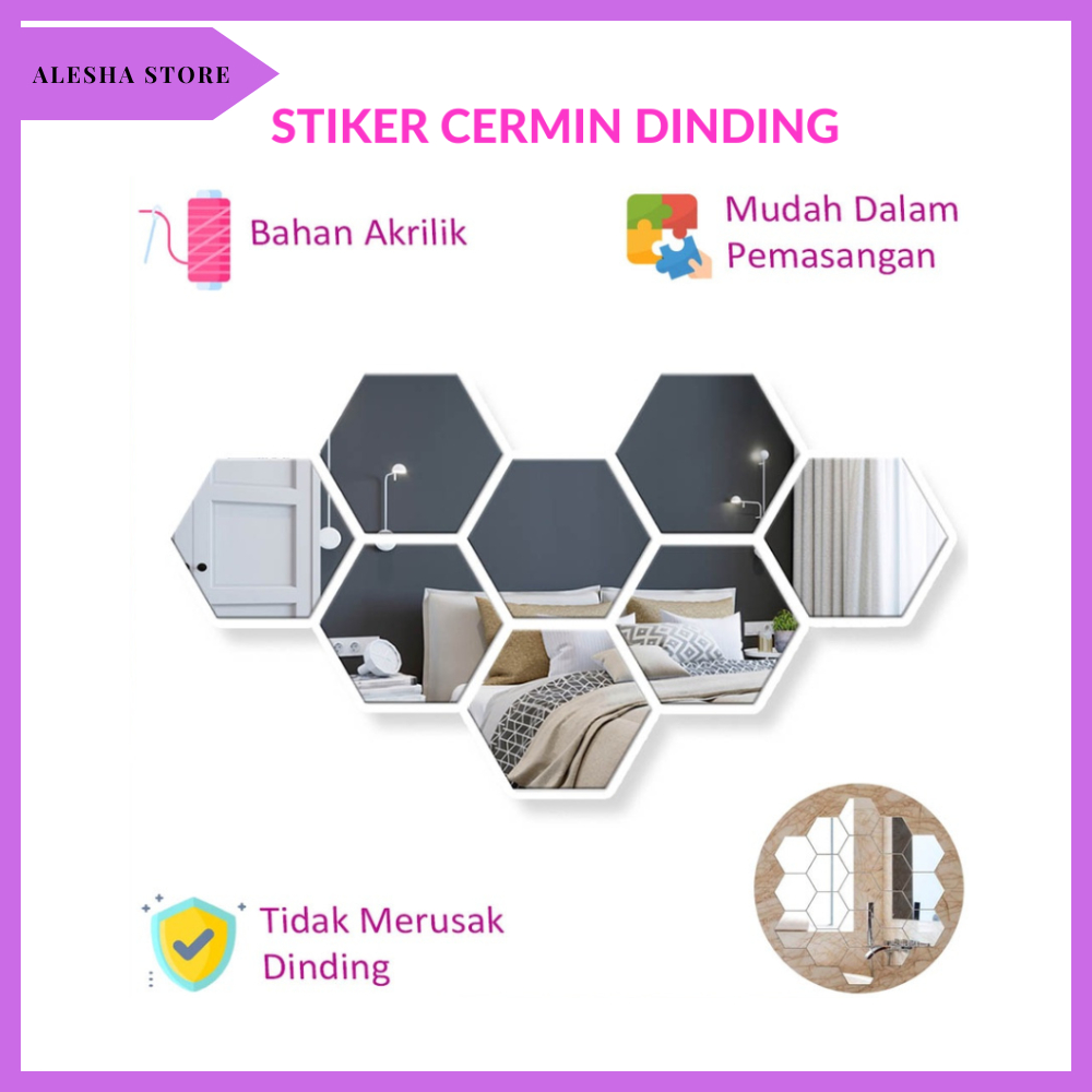 Jual Stiker Cermin Dinding Anti Pecah Segi Enam Tempel Sticker Kaca ...