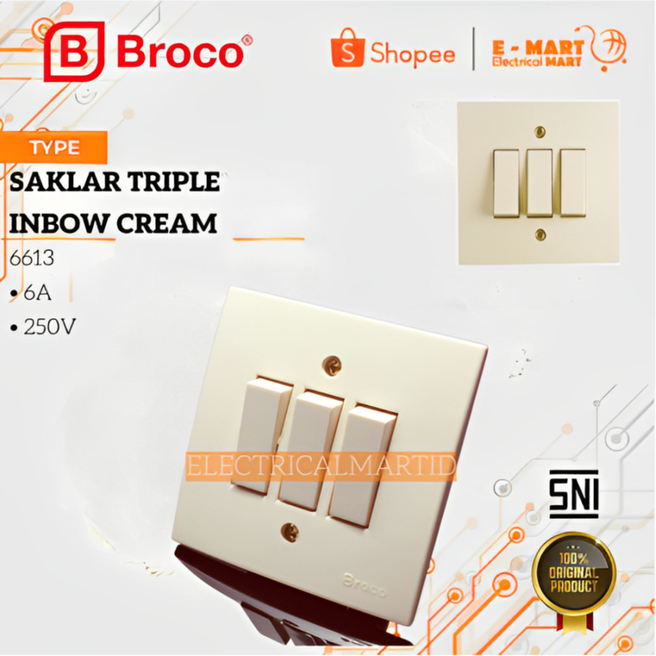 Jual Broco Saklar Triple IB CREAM / Saklar Lampu isi 3 Gang GROSIR ...