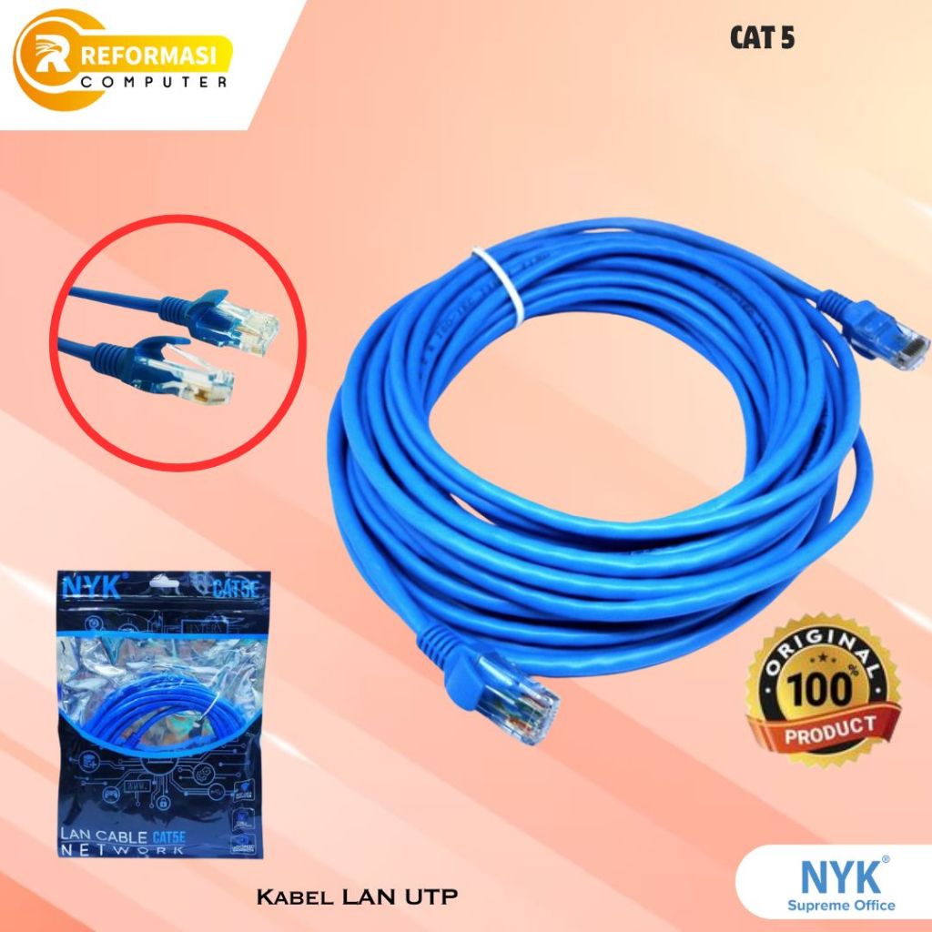 Jual NYK Kabel LAN UTP 15M RJ45 Cat 5e 15 Meter terpasang Cable konektor cat5e | Shopee Indonesia