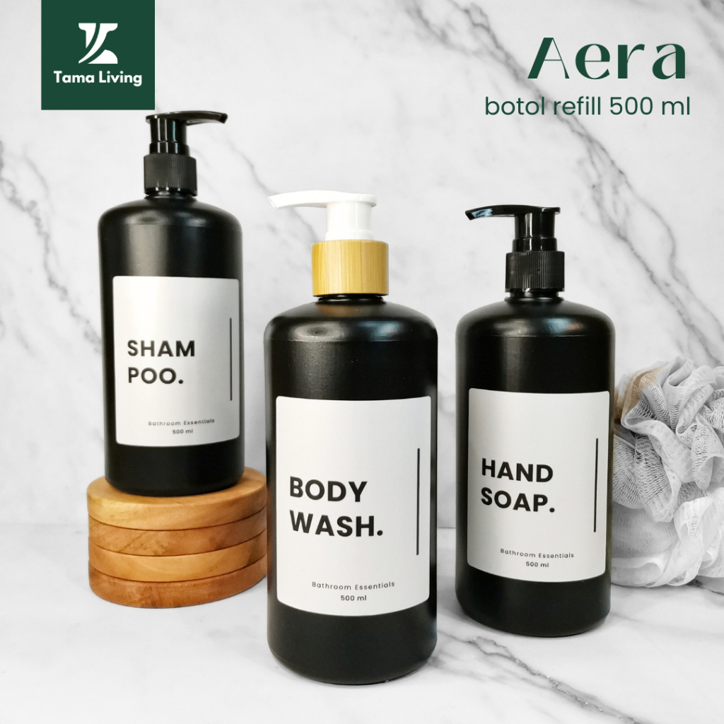 Jual TAMA LIVING Aera Botol Refill Pump Kayu 500 ML Botol Hitam Doff ...
