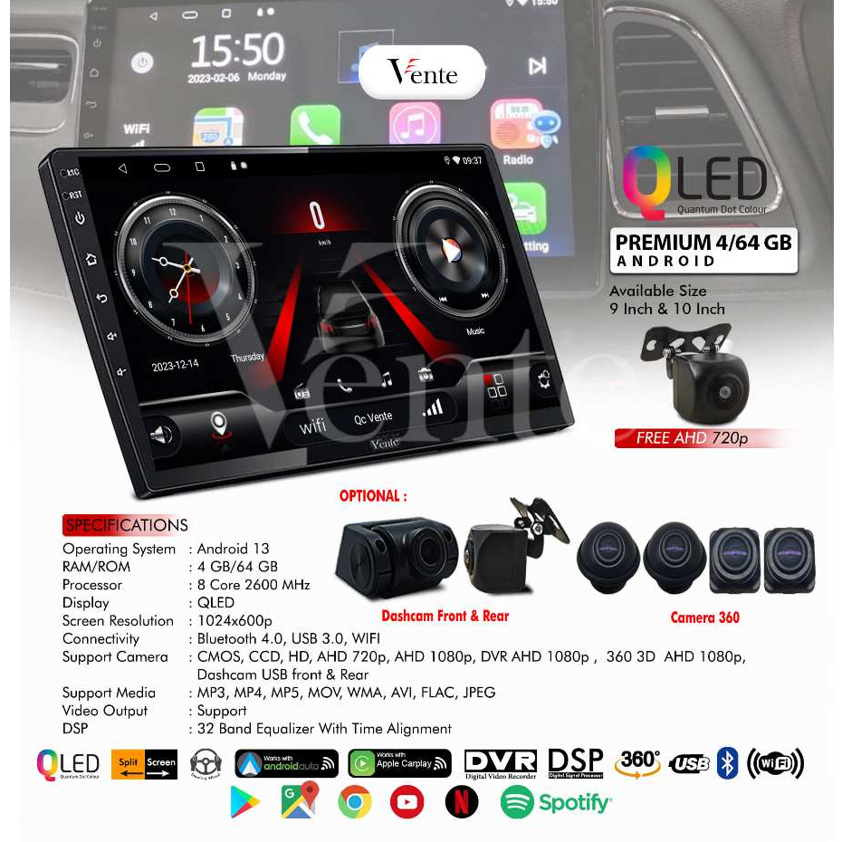 Jual VENTE - Head Unit Android New Premium Series QLED 9 Inch 4/64 Gb ...