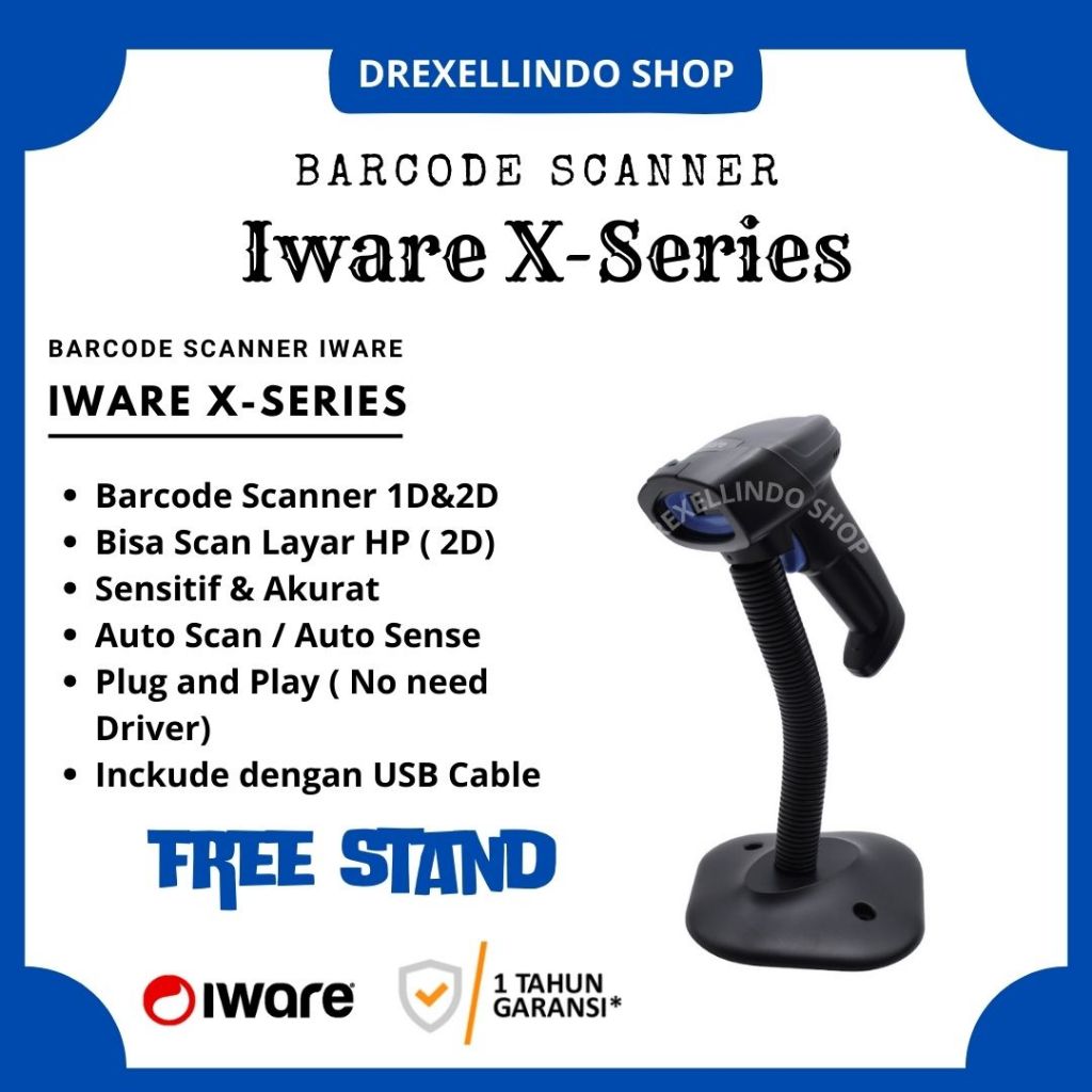 Jual Barcode Scanner Usb Bluetooth Wireless X Series IWARE 1D/2D ...