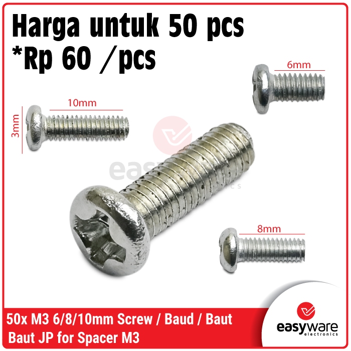 Jual 50x Screw Spacer M3 Baut JP 6mm 8mm 10mm Baut M3 | Shopee Indonesia
