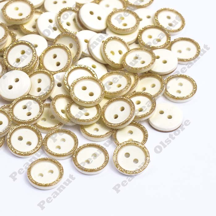 Jual [ 12 BIJI ] Kancing Kemeja Putih Tulang Gliter Emas 1,3cm ( 13mm ...