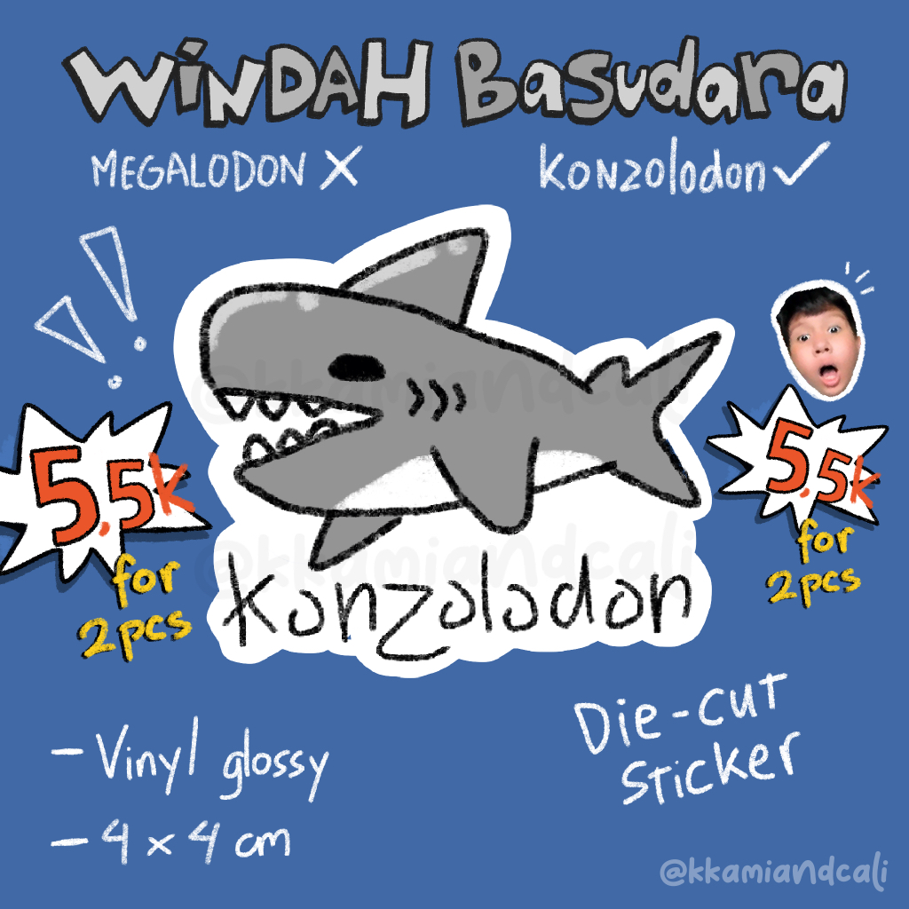 Jual Windah Basudara Shark Sticker /| Windah Basudara Megalodon Sticker ...