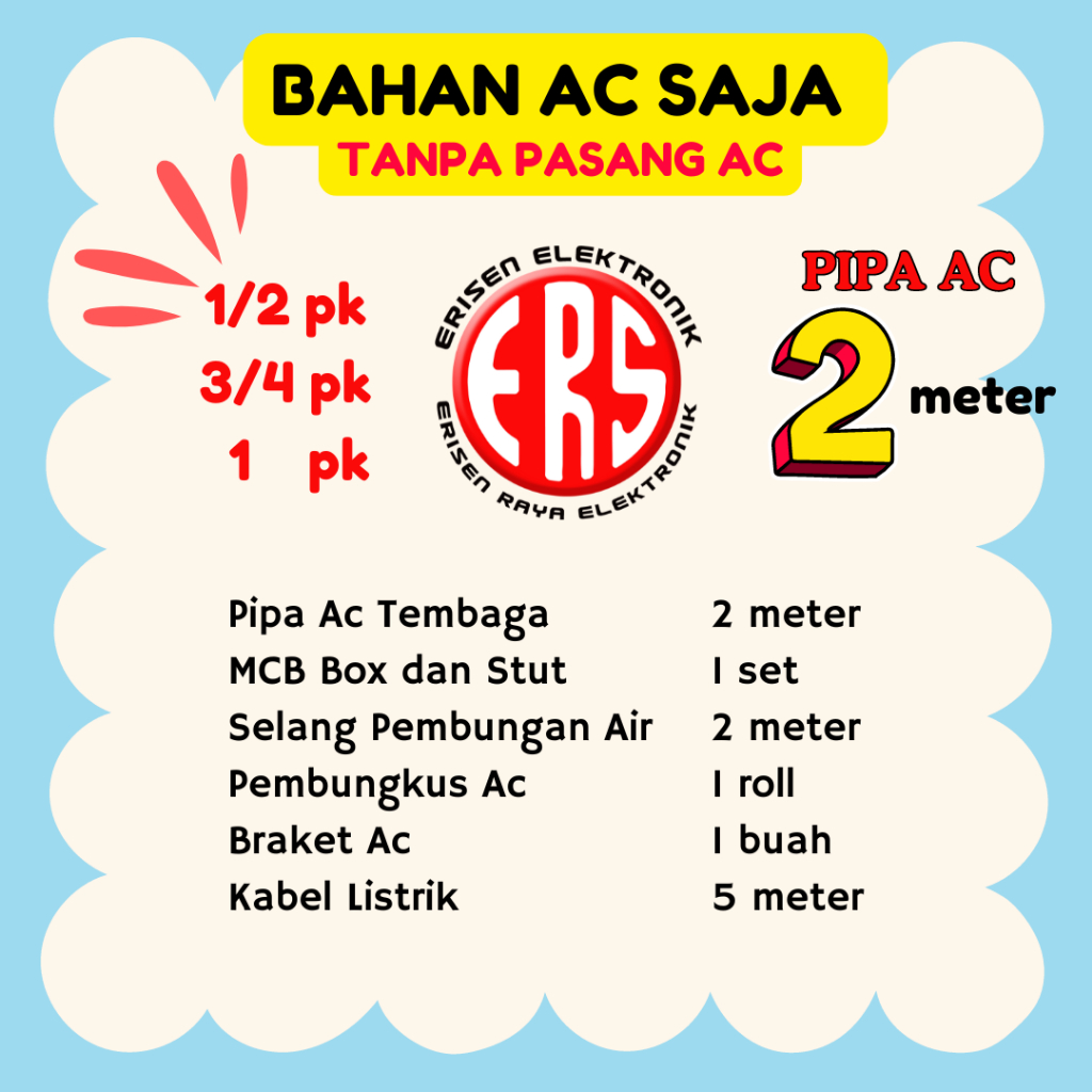 Jual Bahan AC 1/2pk , 3/4pk, dan 1pk (Tanpa Jasa Pasang / Instalasi) PIPA 2 METER | Shopee Indonesia