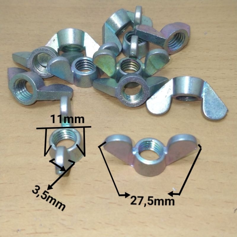 Jual mur kuping m8 pitch 1,25 standart wingnut mur kupu | Shopee Indonesia