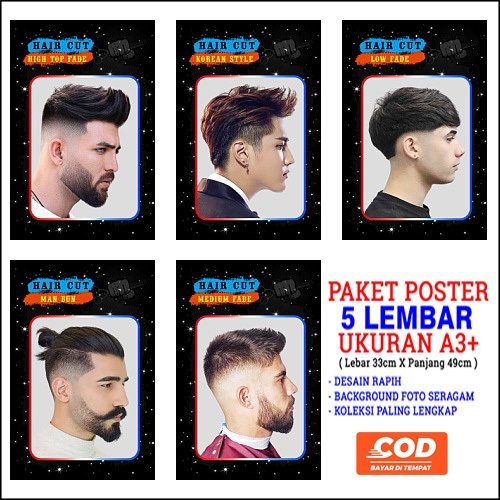 Jual Poster Barbershop - Paket 5 Lembar - Poster Model Rambut Pria ...