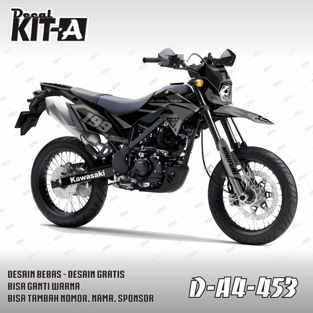 Jual Decal kawasaki New Dtracker 150 MOTIF GRAFIS HITAM ABU2 supermoto ...