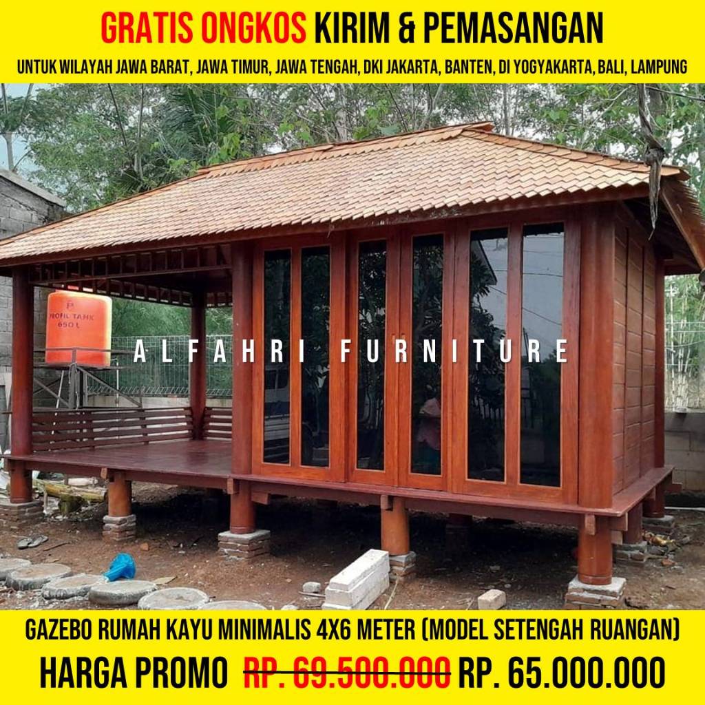 Jual Gazebo Kayu Minimalis Custom Dinding Kaca 4x6 Meter | Saung Gasebo ...