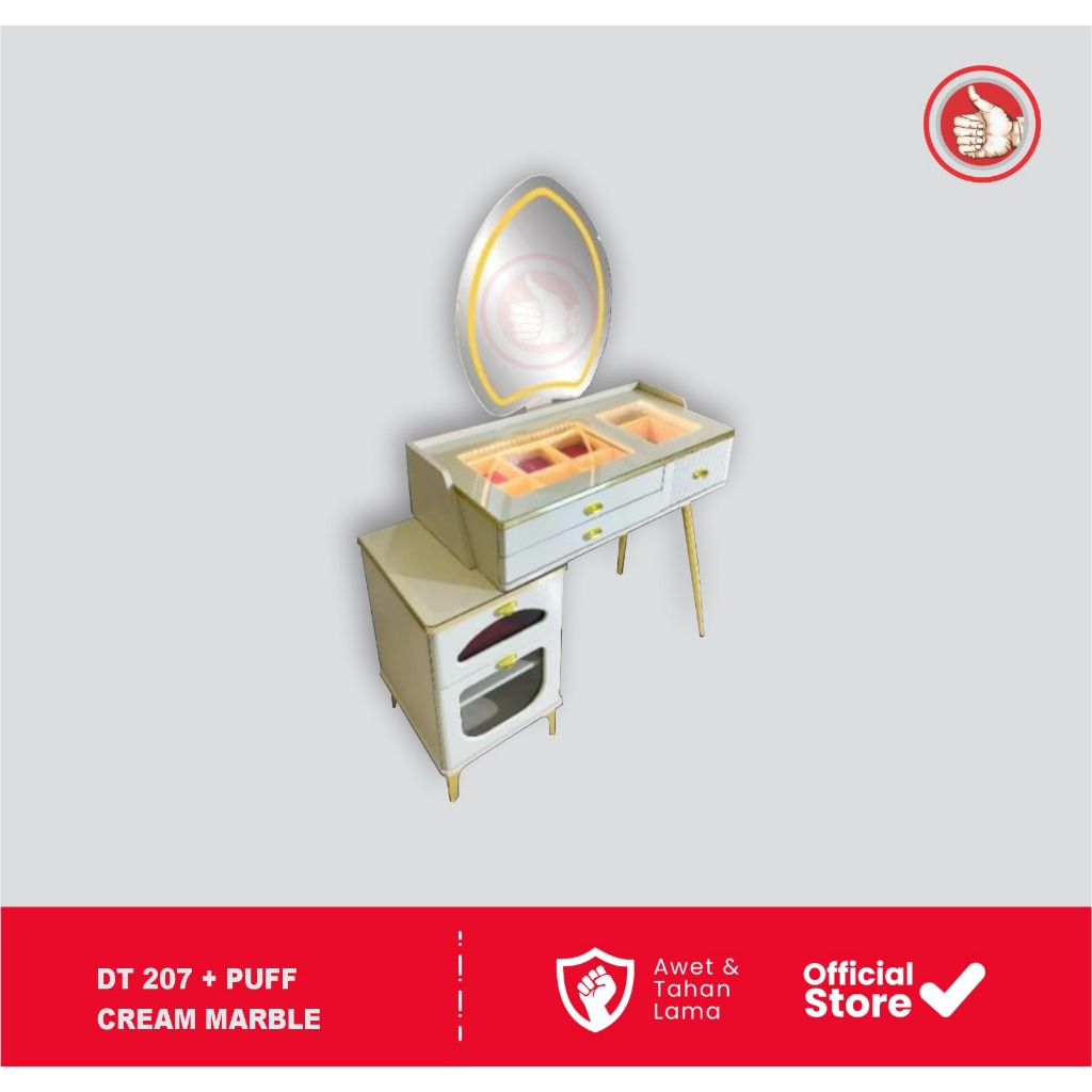 Jual MEJA RIAS/DRESSING TABLE LED DT 207 / DT 217 CREAM/MARBLE + PUFF ...