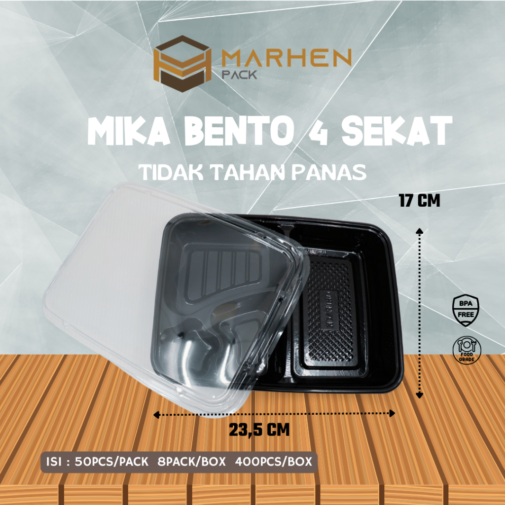 Jual Mika Bento Bintang HIPS Tahan Panas / Mika Bento PET 4 Sekat + LID ...