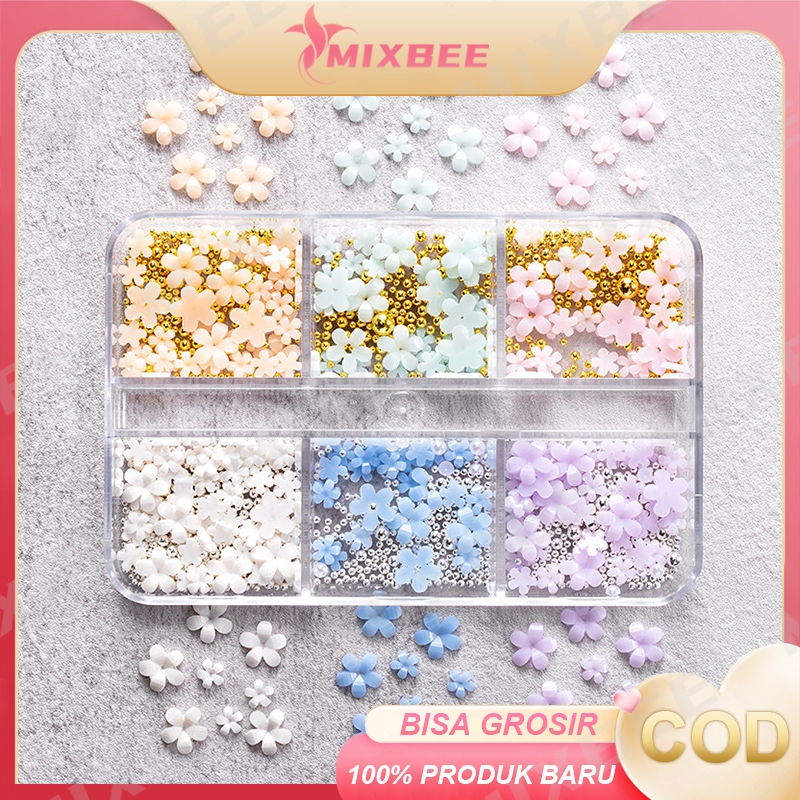 Jual 1 Kotak Kuku Ornamen Bunga Lima Kelopak 3D Efek Ringan Bunga Kuku ...