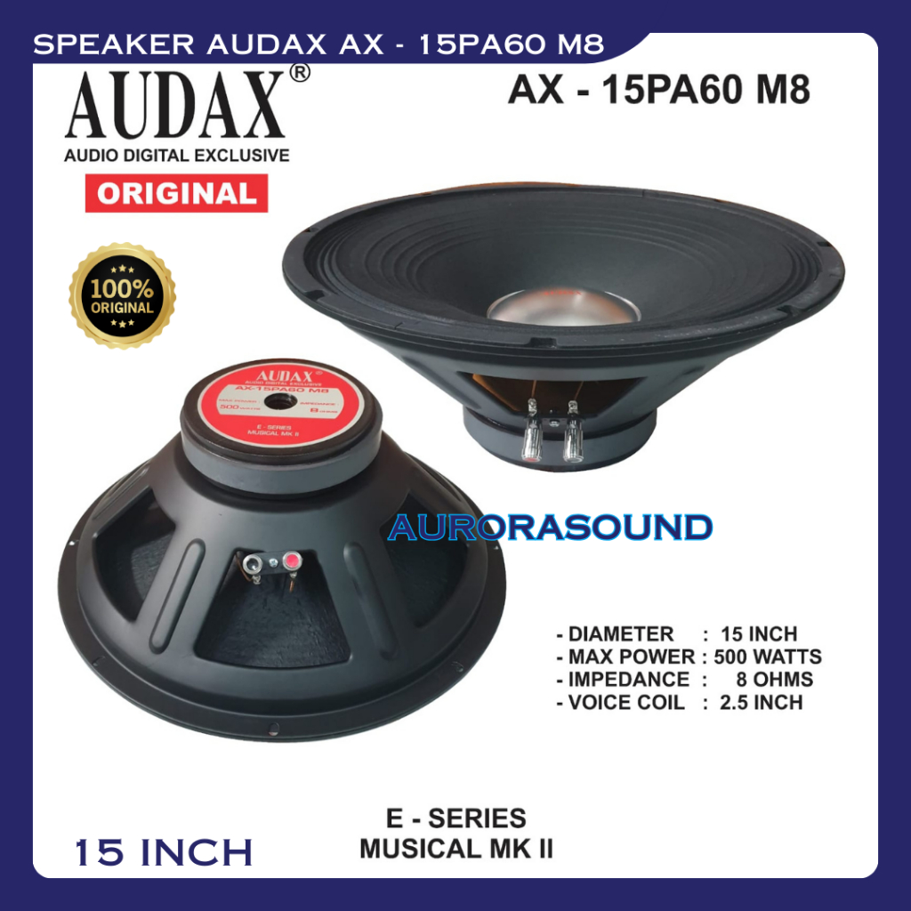 Jual SPEAKER AUDAX AX 15PA60 M8 FULL RANGE SPEAKER 15 INCH AUDAX 15 PA 60 M8 ORIGINAL | Shopee ...