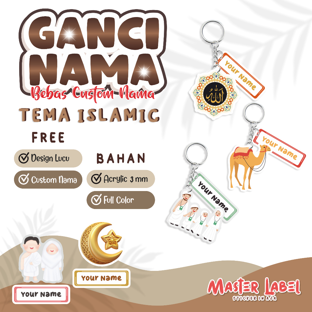 Jual Gantungan Kunci Akrilik Tema Islamic GANCI NAMA Custom Nama Ganci ...