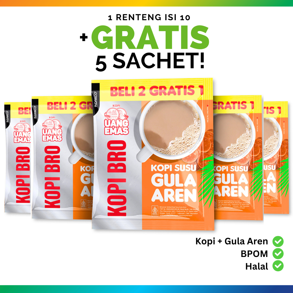 Jual [GRATIS 5 SACHET] Kopi Susu Gula Aren Sachet KOPI BRO (10 sachet x 23g) Mix Tinggal Seduh ...