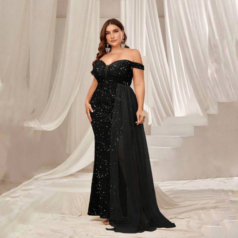 Jual ELAINA GOWN - Gaun pesta wanita off shoulder maxi slit dress ...