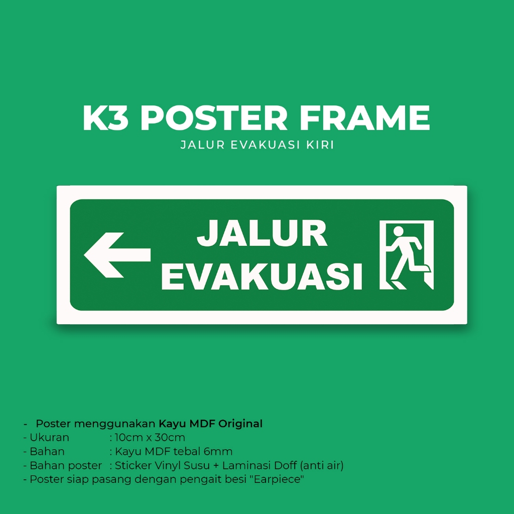 Jual [BM Poster Frame K3/HSE] JALUR EVAKUASI KIRI || Poster Frame ...