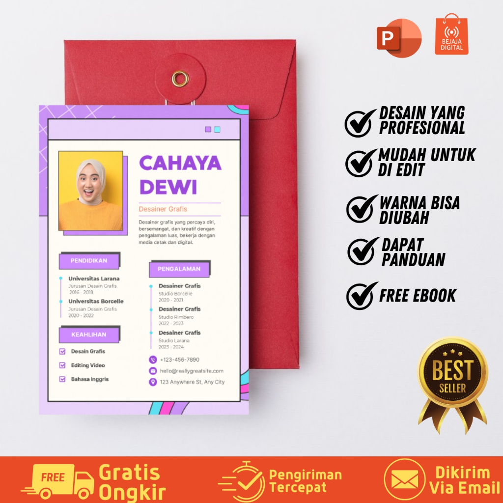 Jual Template CV PowerPoint Desainer Grafis Profesional + Gratis ...