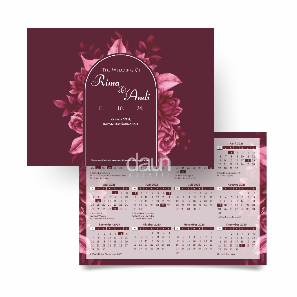 Jual UNDANGAN PERNIKAHAN KALENDER 2025 I BAHAN GLOSSY I BISA REQUEST ...
