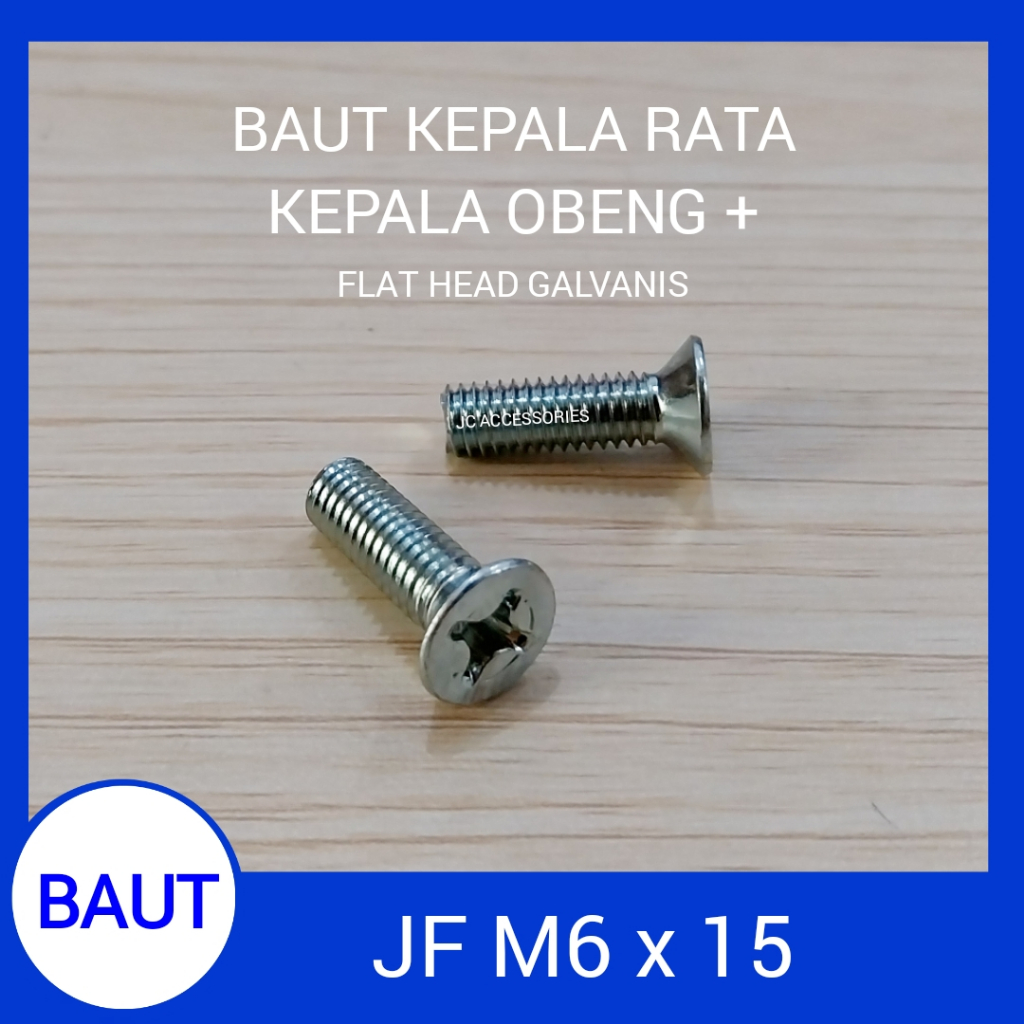 Jual BAUT JF M6X15 KEPALA RATA 6X15 M6 X 15 FLAT HEAD BOLT 6 X 15 15mm ...