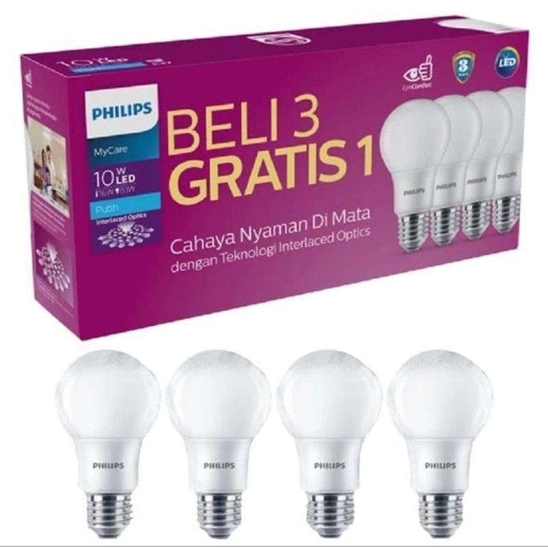Jual Philips Paket Lampu LED MyCare 10W Putih Bulb (Isi 4 Pcs) 6500K 10 Watt 10Watt | Shopee ...