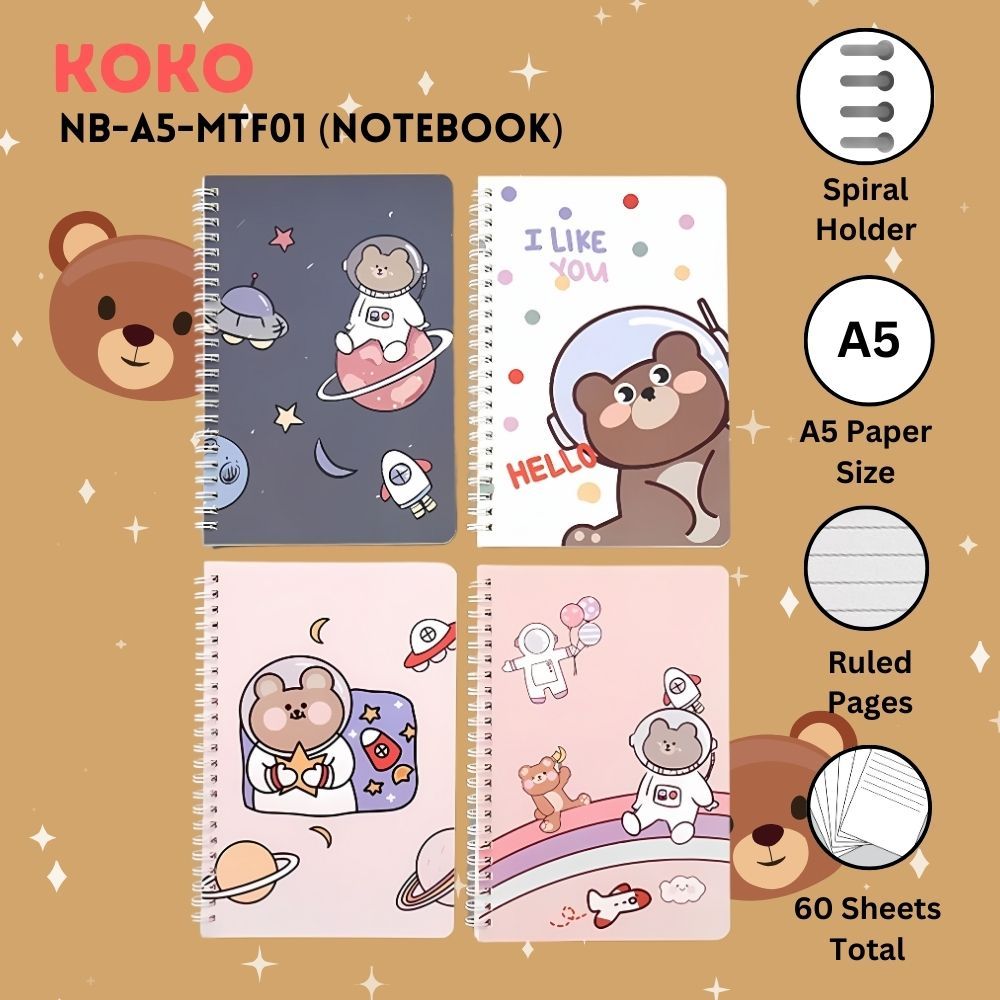 Jual Notebook Buku Tulis A5 Koko isi 60 lembar NB-A5-MTF01 Space Bear ...