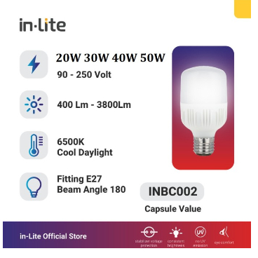Jual Inlite Lampu Bohlam Led 20W 30W 40W 50W 80W Kapsul INBC002 Capsule ...