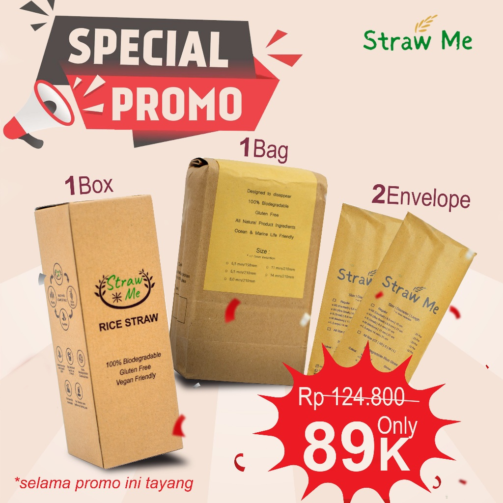 Jual Special Straw Me Rice Straw dapat (1 BAG + 1 BOX + 2 ENVELOPE ...