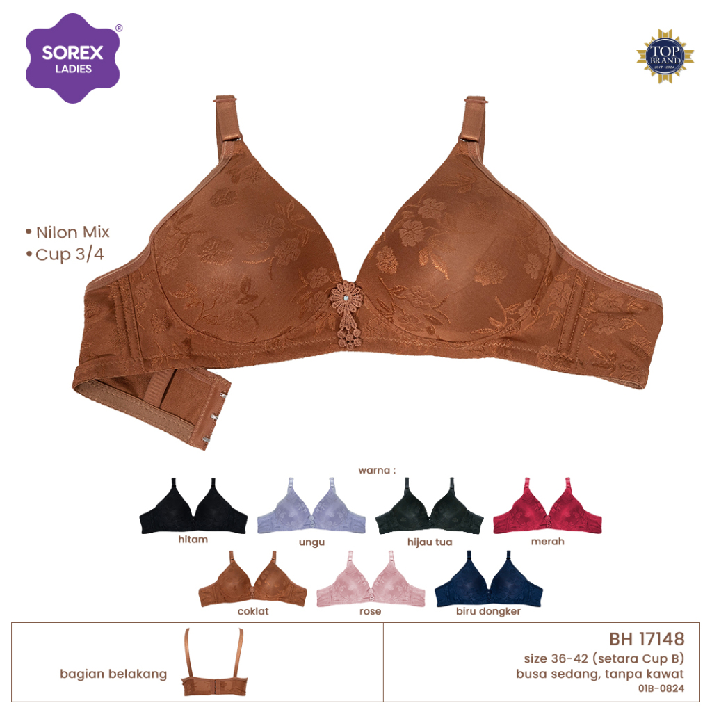 Jual Sorex Bra Busa Sedang Tanpa Kawat Kait 3 Setara Cup B Cup 3/4 Nilon Mix Bra Harian BH 17148 ...