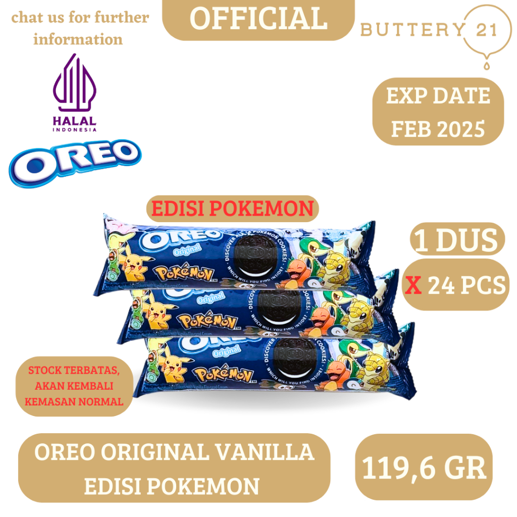 Jual 1 DUS OREO ORIGINAL VANILLA 119,6 GR(1 DUS X 24 PCS)/OREO ROLL ...