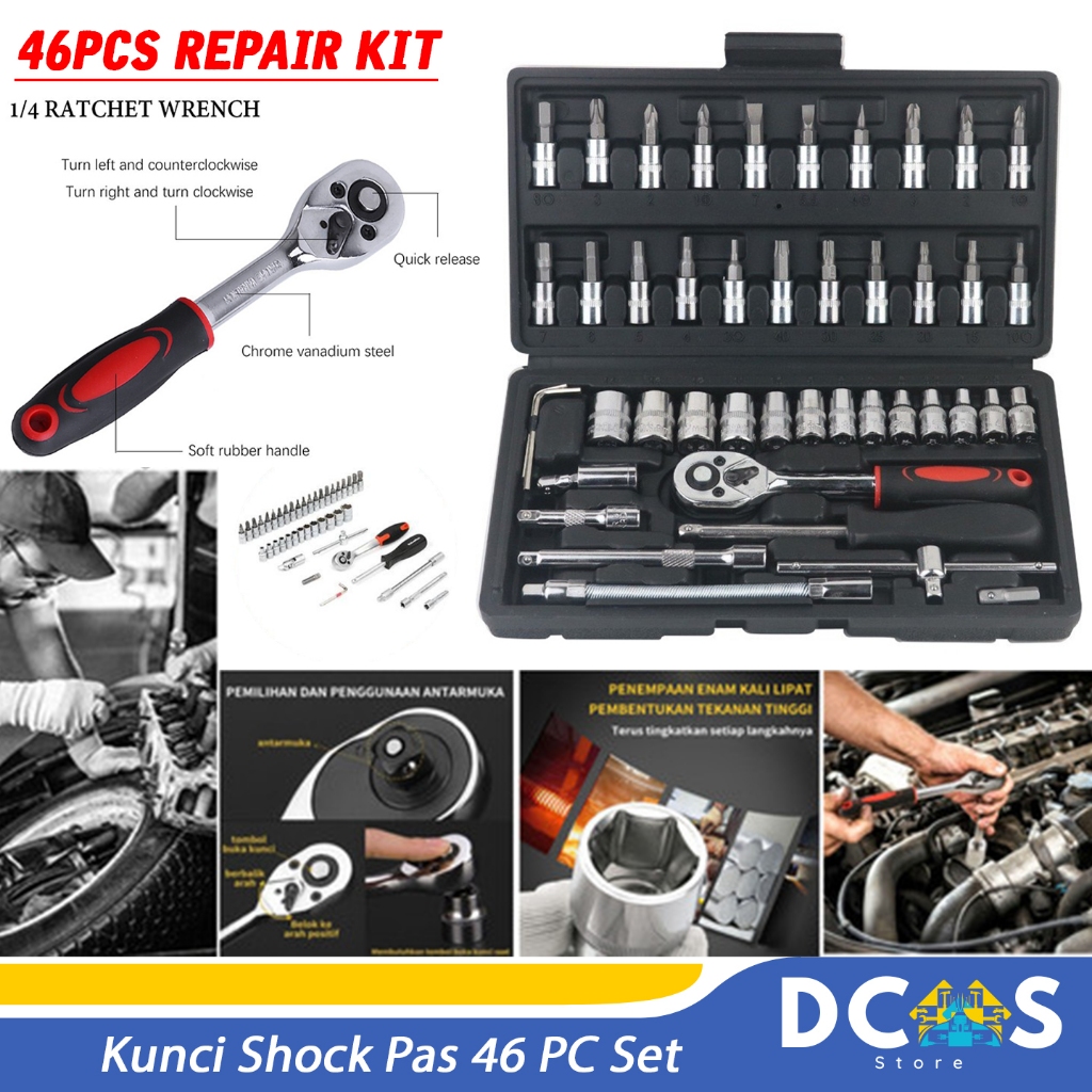 Jual Kunci Shock SOK 46 PC Set Socket (1/4 ") Full Lengkap Socket Tool ...