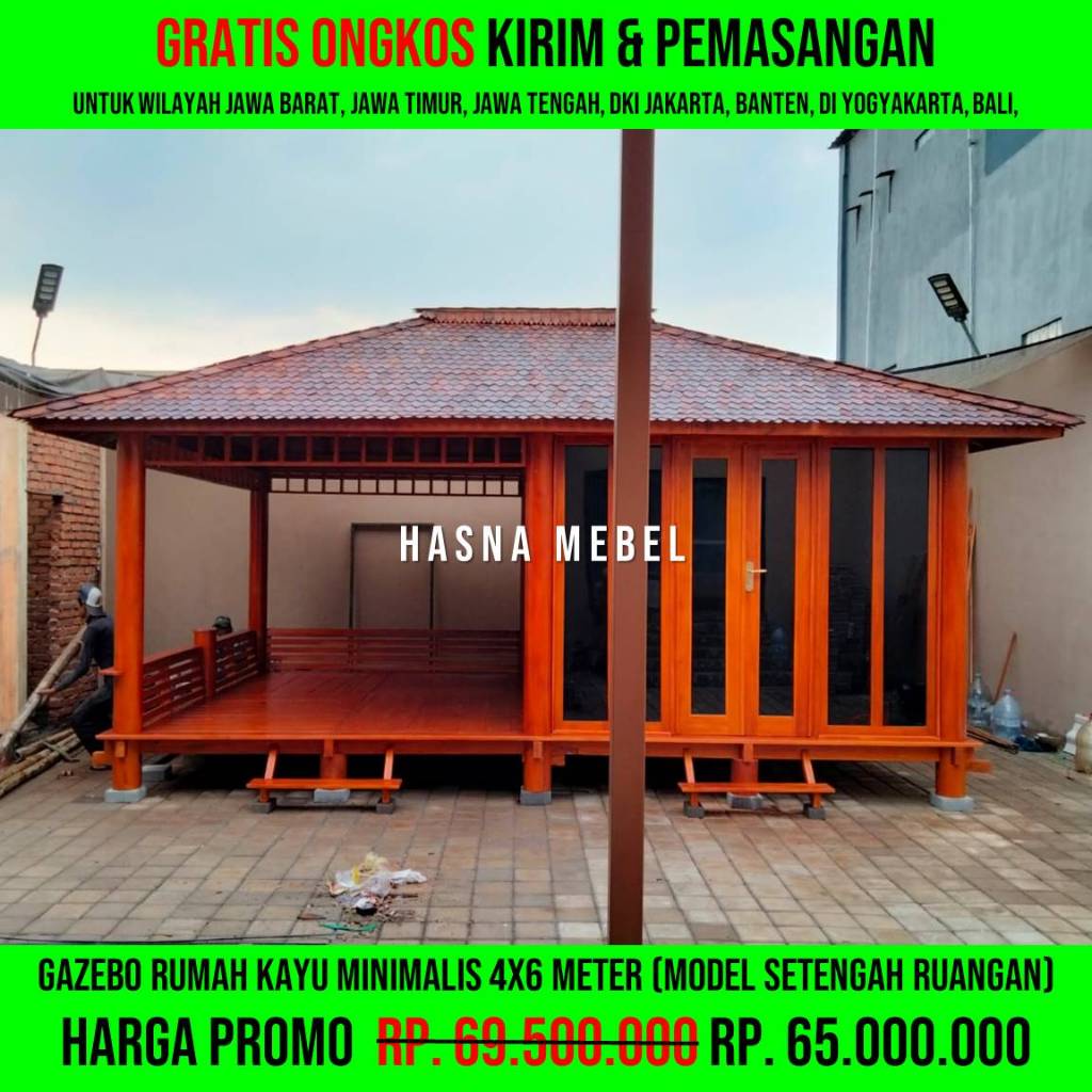 Jual gazebo kayu minimalis sederhana 4x6 meter atap sirap ulin (model ...