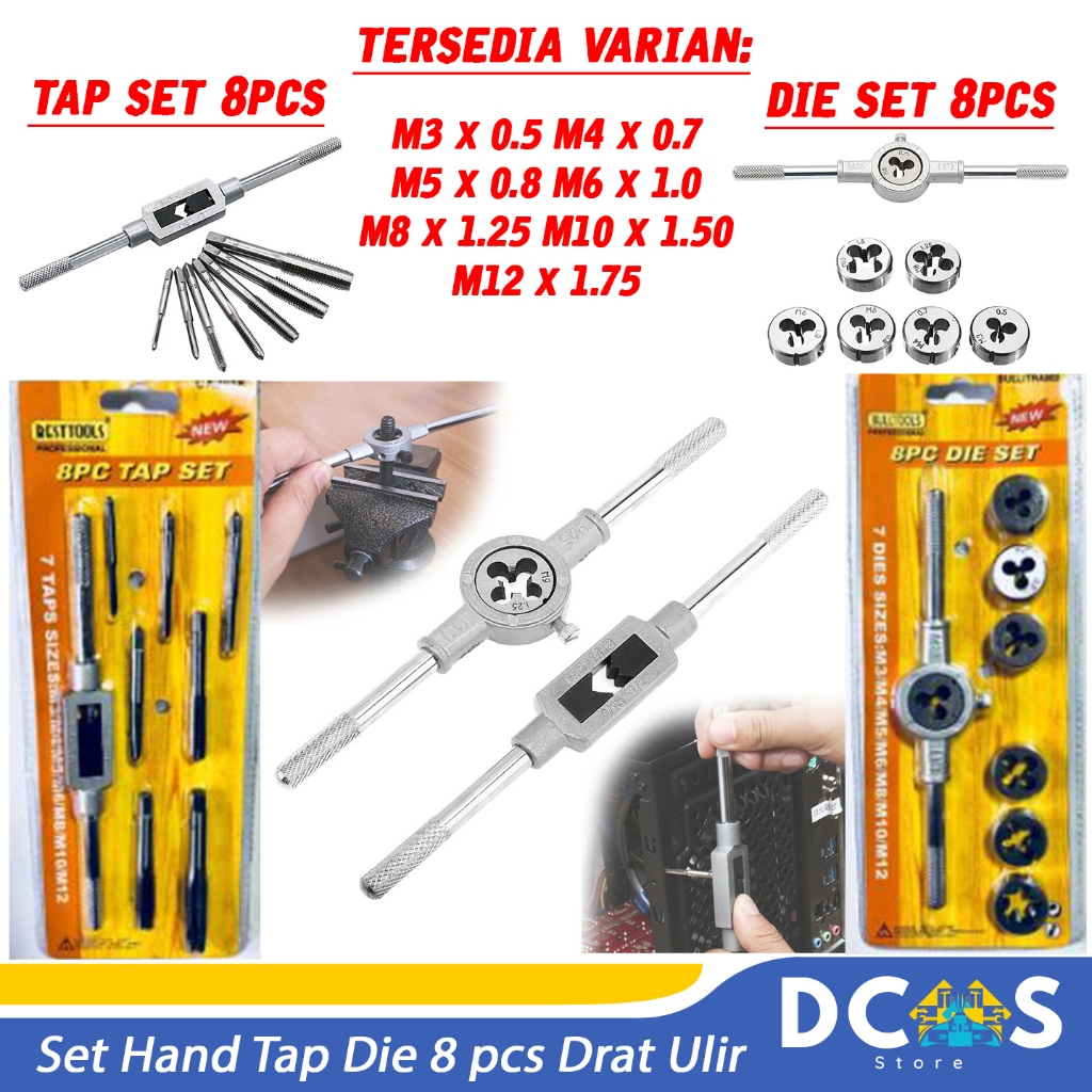 Jual Set Hand Tap Die 8 pcs Alat Pembuat Drat Handtap Die Hand Tab Handtab | Shopee Indonesia