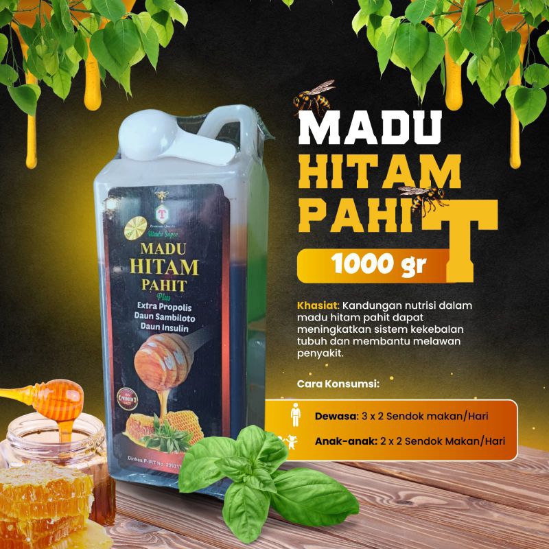 Jual MADU HITAM PAHIT|extra propolis,daun sambilato,daun insulin.(1kg ...