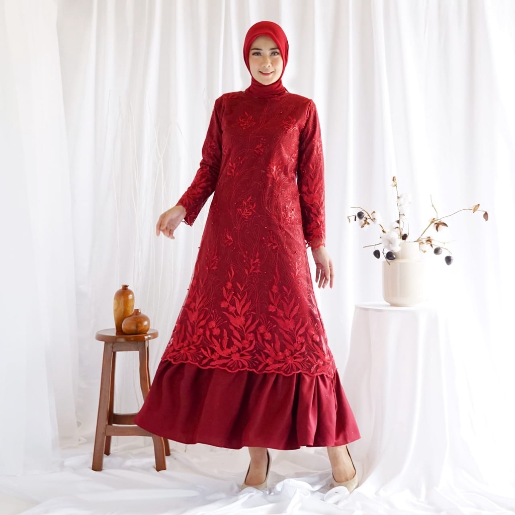 Jual HK-ZXC Gamis FARASYA FULL Brukat Tile DEPAN BELAKANG Maxi Dress Gamis Pesta Kondangan Mewah ...