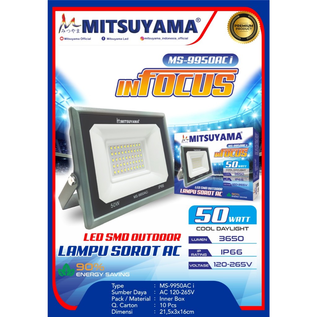 Jual FLXshop - Lampu sorot LED AC 50 Watt Mitsuyama MS-9950AC inFocus Colok Listrik | Shopee ...