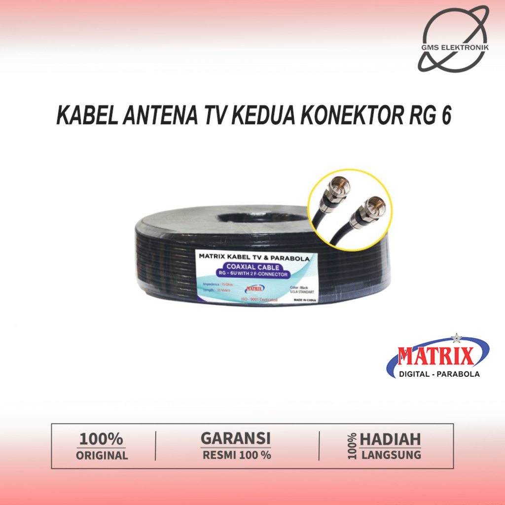 Jual [BISA COD] Kabel matrix RG6 parabola + jack konektor f5 20M Coaxial | Shopee Indonesia