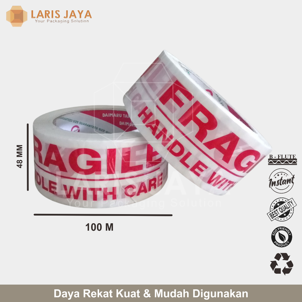 Jual Lakban Fragile Daimaru Putih Pecah Belah 48mm x 100m ( Lakban DM ...