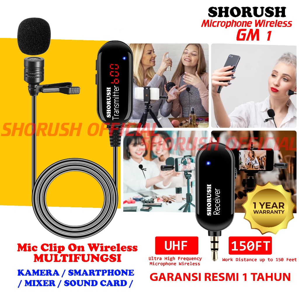 Jual Shorush GM 1 Microphone Mic Clip On Wireless Jepit Imam Masjid UHF ...