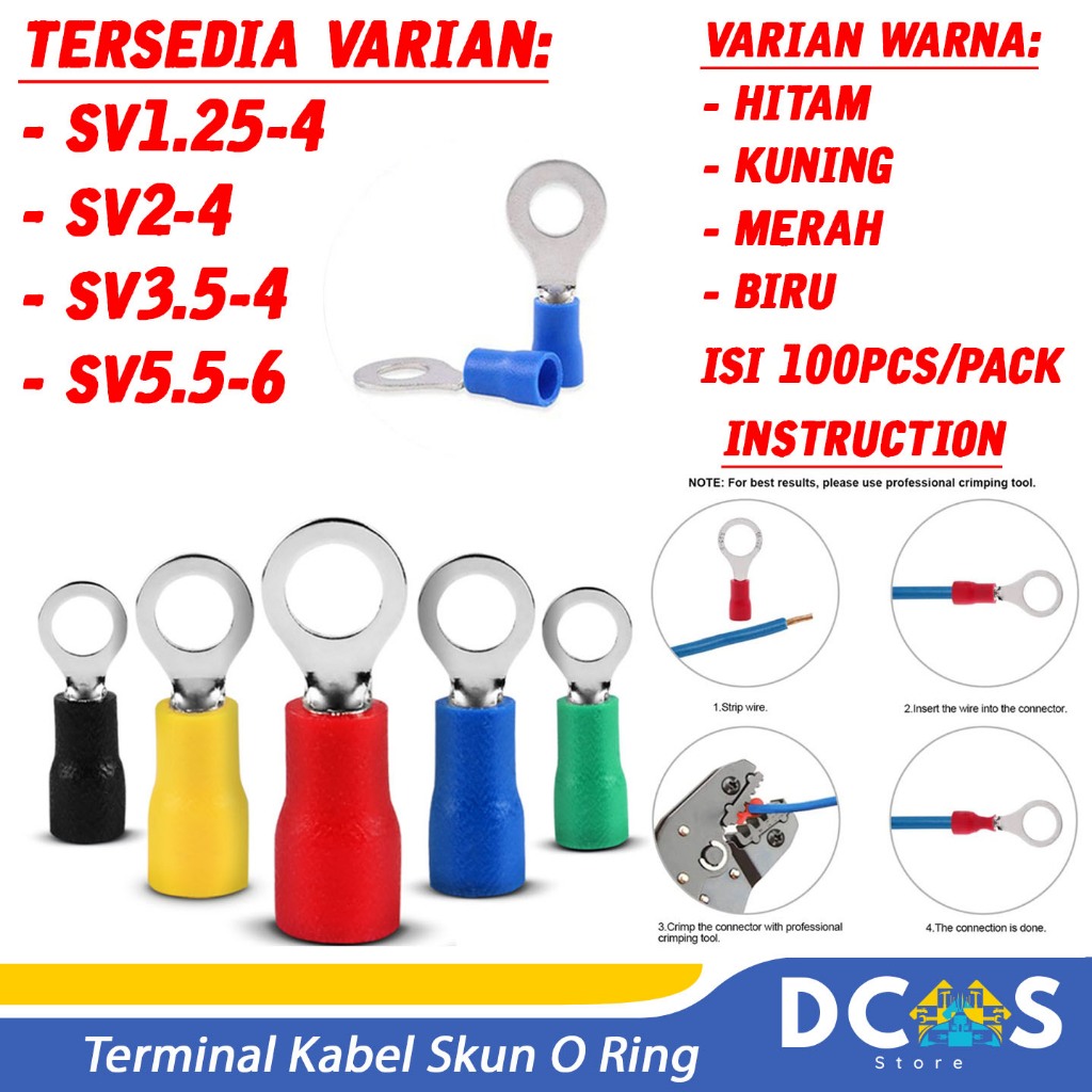 Jual Terminal Kabel Skun Sekun Ring O Bulat RV1.25-4 RV2-4 RV3.5-5 RV5.5-6 | Shopee Indonesia