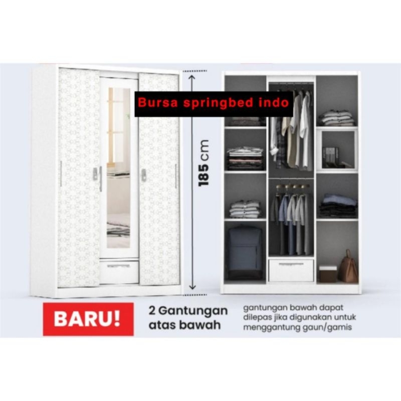 Jual lemari pakaian besi 3 pintu lemari baju 3 pintu besi pintu sliding pintu geser | Shopee ...