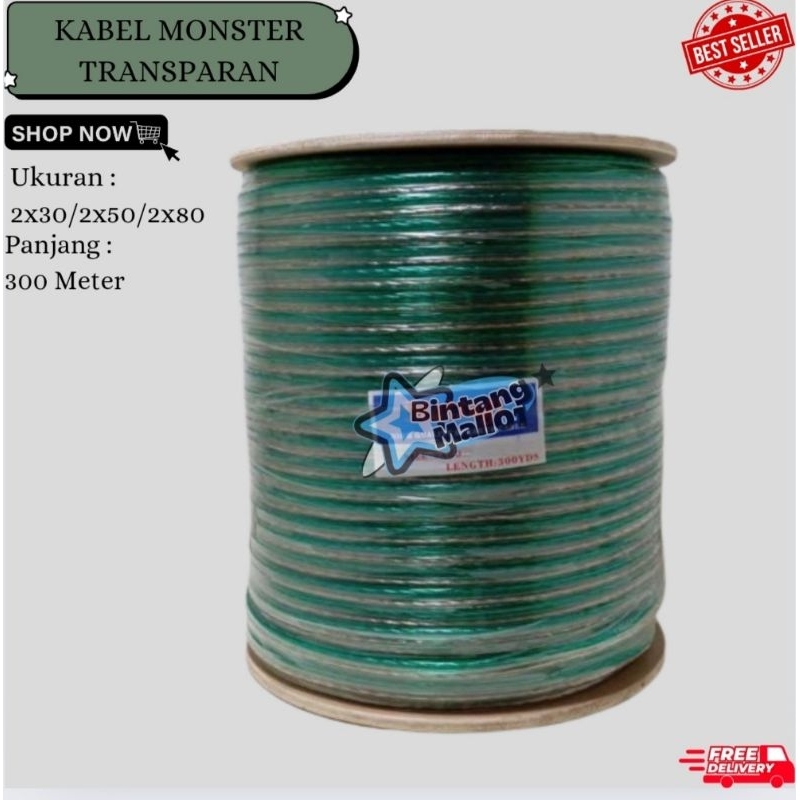 Jual KABEL MONSTER TRANPARAN 300meter / KABEL TRANSPARAN DENGAN SERABUT ...