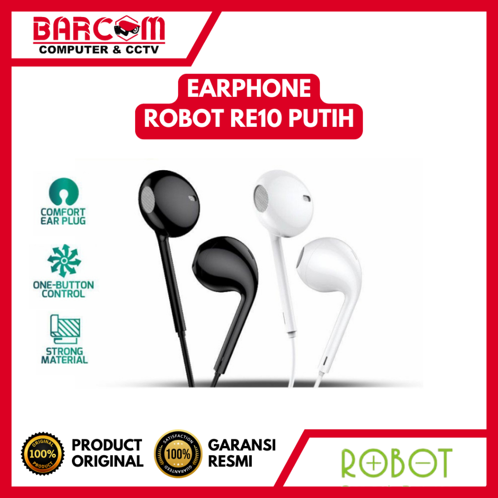 Jual EARPHONE ROBOT RE10 SEMI IN-EAR HITAM / PUTIH HEADSET - ORIGINAL ...