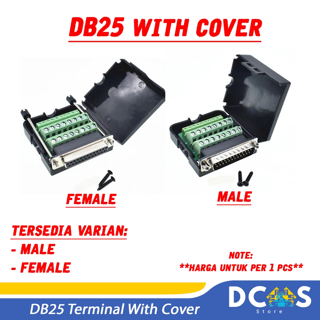 Jual DB25 Terminal Connector With Cover Male / Female / Terminal 25 Pin ...