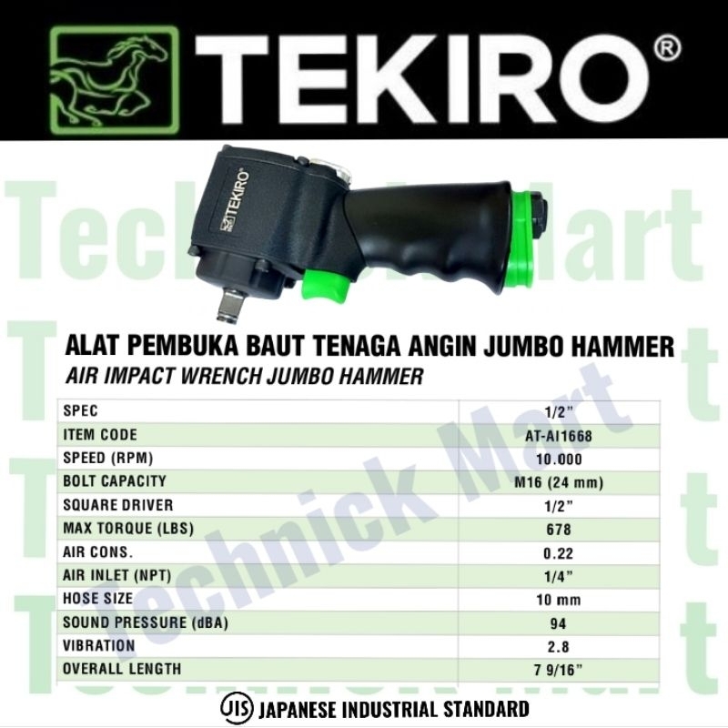 Jual TEKIRO AT-AI1668 air impact 1/2" Dr jumbo hammer alat buka pasang ...