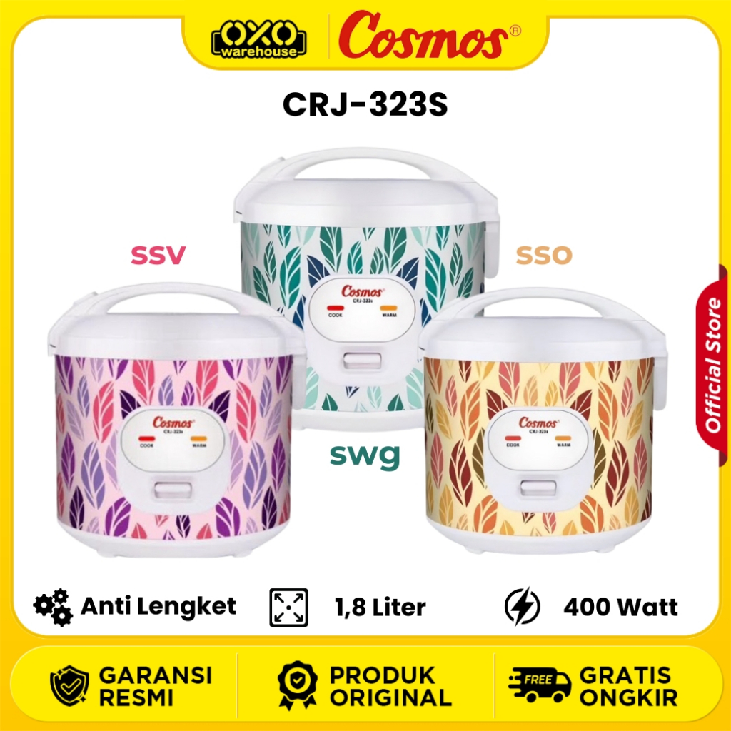 Jual COSMOS Rice Cooker 1,8 Liter CRJ 323S SSO SSV SWG Anti Lengket Low ...