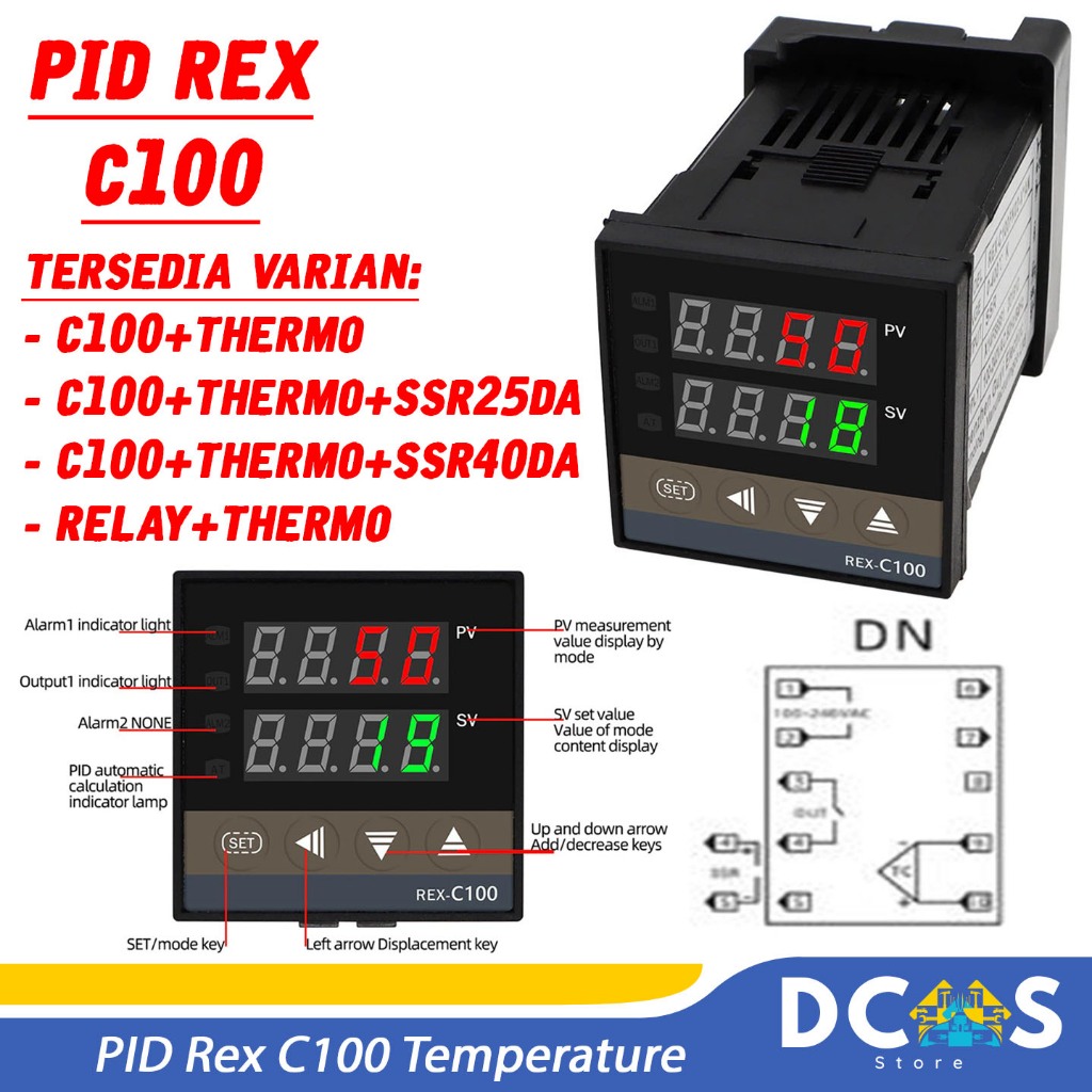 Jual PID Rex C100 Temperature Thermostat Thermocouple Controller Output SSR - C100+Thermo+SSR ...
