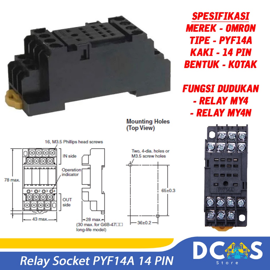 Jual Relay Socket PYF14A 14 PIN Relay MY4 MY4N 14Pin | Shopee Indonesia